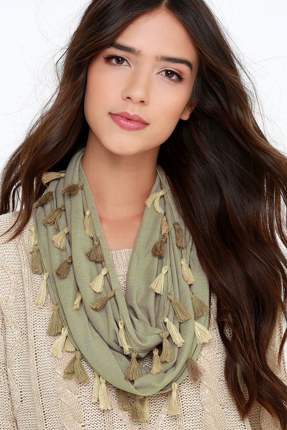 Cute Khaki Scarf - Infinity Scarf - Tassel Scarf - Woven Scarf - $14.00 ...