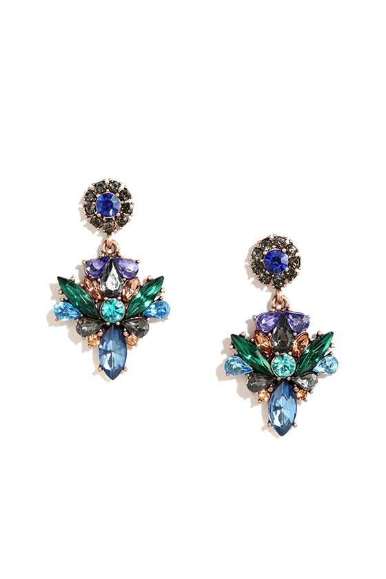 Pretty Blue Earrings - Rhinestone Earrings - Statement Earrings - $11. ...