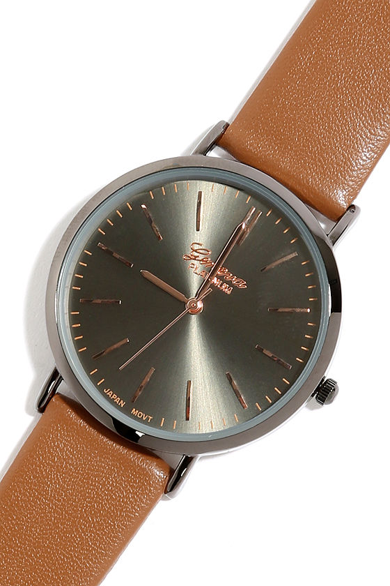 Pretty Gunmetal Watch - Tan Watch - Vegan Leather Watch - Rose Gold ...
