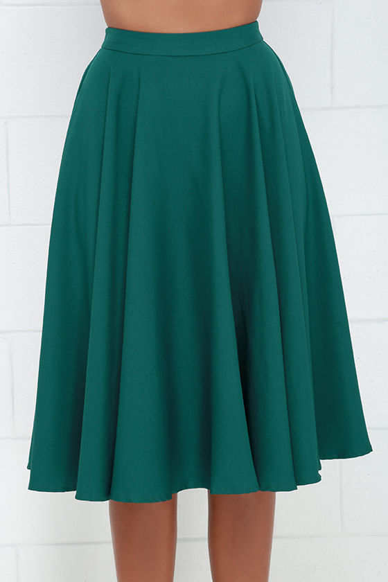 Chic Dark Teal Skirt - Midi Skirt - High-Waisted Skirt - $41.00