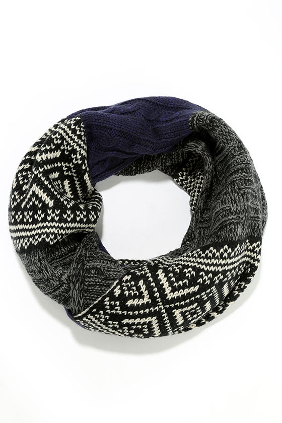 Stylish Navy Blue Scarf - Infinity Scarf - Circle Scarf - Print Scarf ...