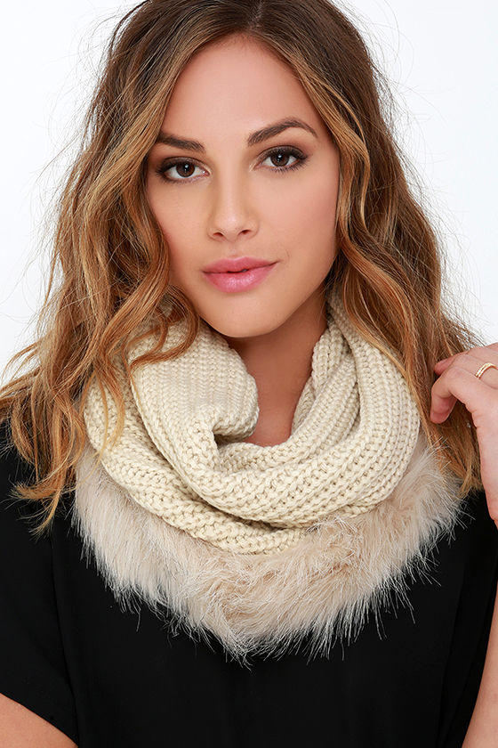 Cozy Beige Scarf - Faux Fur Scarf - Infinity Scarf - Knit Scarf - $20. ...