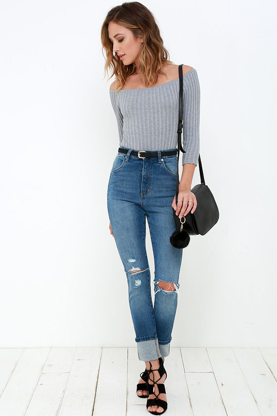 Cute Grey Bodysuit - Ribbed Knit Bodysuit - Long Sleeve Bodysuit - $38. ...