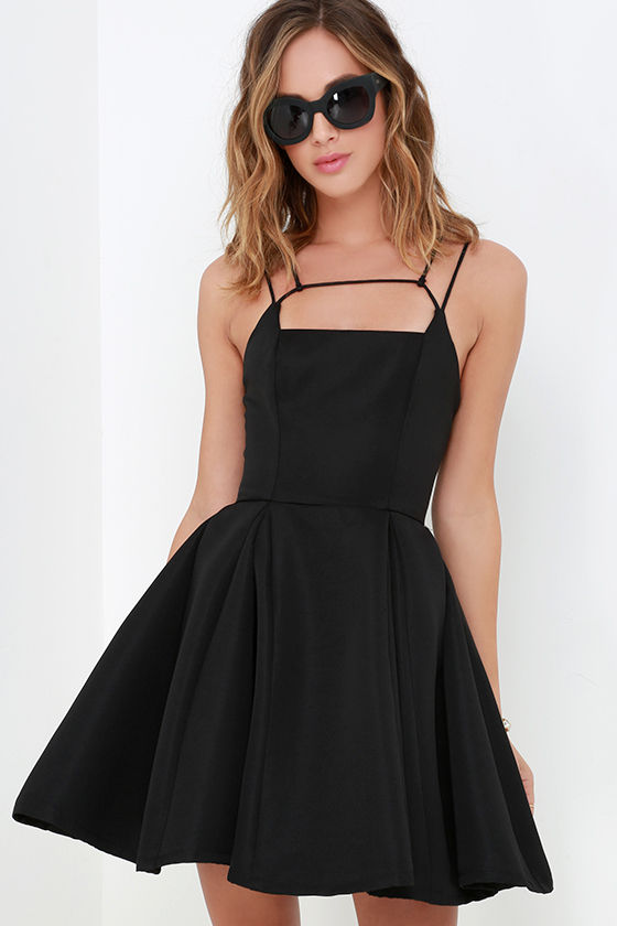 Black Dress Skater Dress Fit And Flare Dress 69 00 Lulus