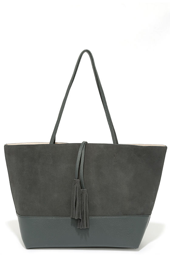 Chic Dark Grey Tote - Grey Handbag - Suede Purse - $63.00 - Lulus