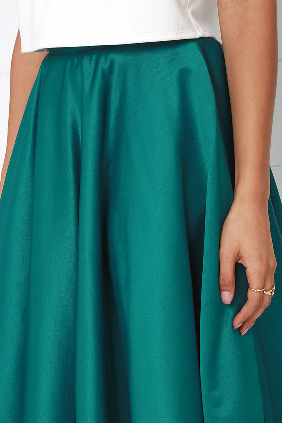Cute Dark Teal Skirt - Midi Skirt - Satin Skirt - Tulle Skirt - $52.00