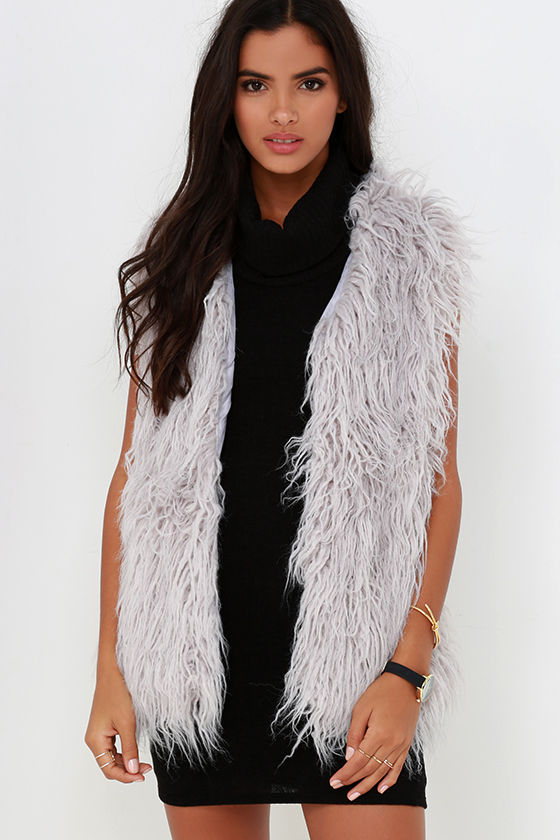 Faux Fur Vest Grey Vest Shaggy Vest 9900 Lulus