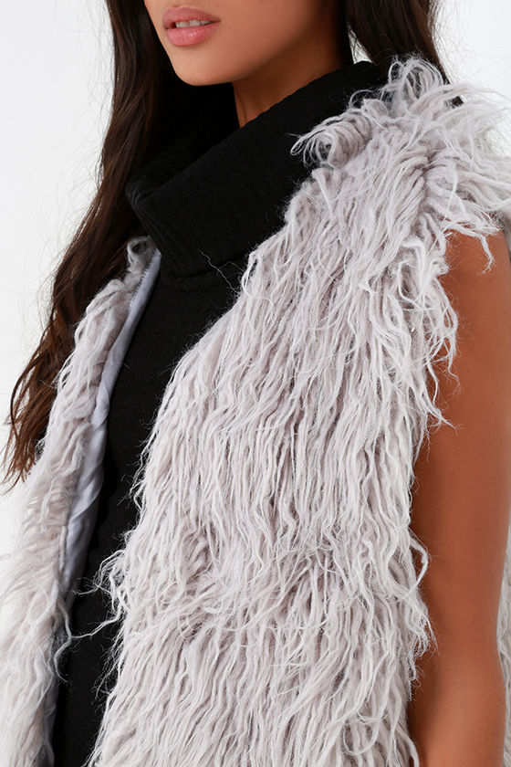 Faux Fur Vest Grey Vest Shaggy Vest 9900