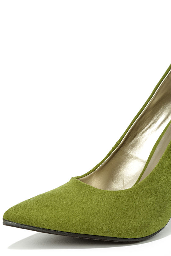 Lovely Green Heels - Vegan Suede Pumps - Pointed Pumps - $26.00