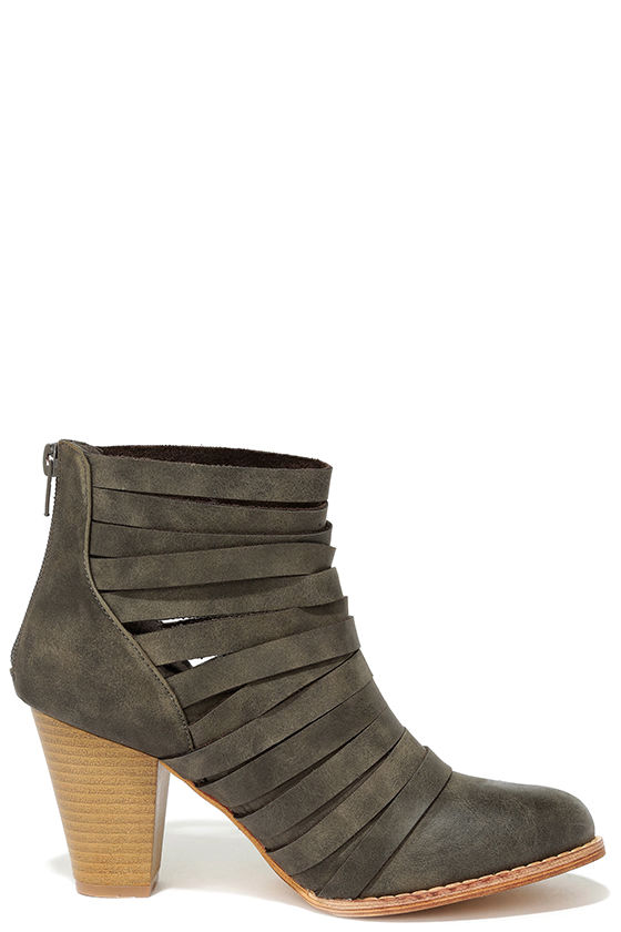 Cute Grey Boots - Strappy Boots - Ankle Boots - Booties - $42.00