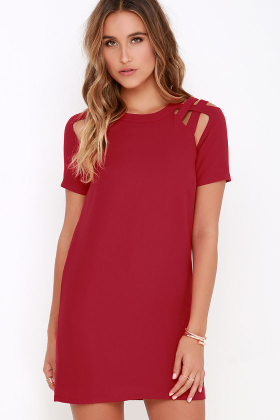 Wine Red Dress - Shift Dress - Short Sleeve Dress - $42.00 - Lulus