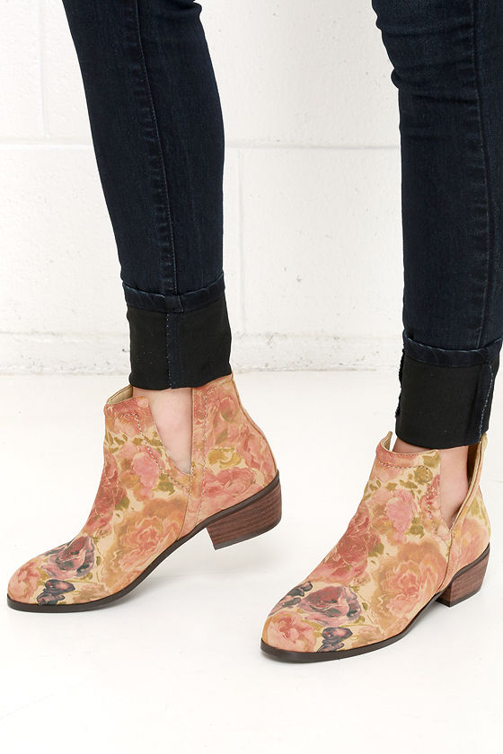 Cute Floral Print Boots - Cutout Booties - Leather Booties - $109.00 ...