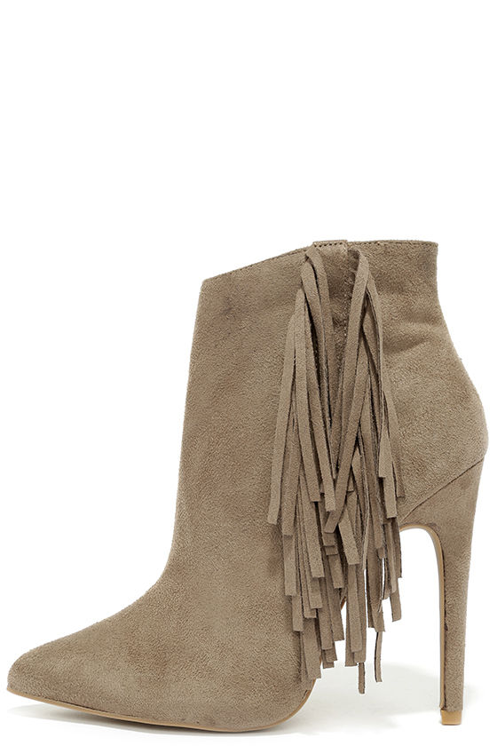 Cute Taupe Booties - Fringe Booties - Ankle Booties - $41.00 - Lulus