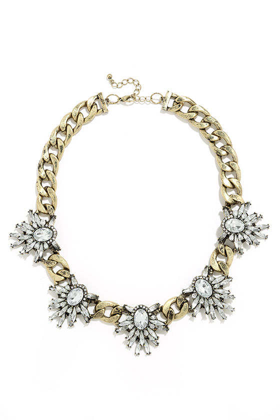 Stunning Gold Rhinestone Necklace - Statement Necklace - $30.00 - Lulus