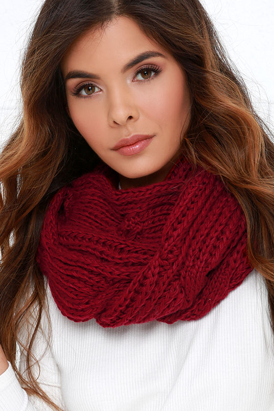 Stylish Wine Red Scarf - Infinity Scarf - Circle Scarf - Cable Knit ...