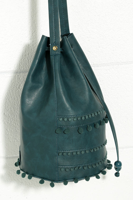 Cute Teal Bucket Bag - Vegan Leather Bag - Drawstring Bag - $41.00