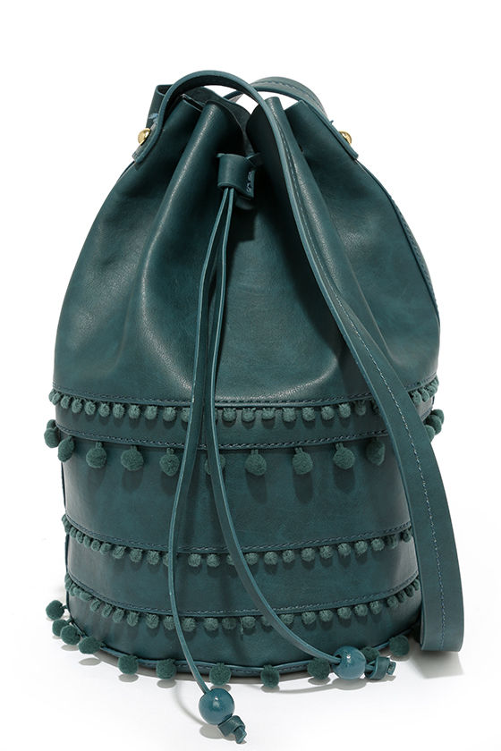 Cute Teal Bucket Bag - Vegan Leather Bag - Drawstring Bag - $41.00