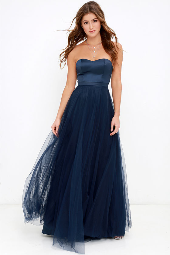 Beautiful Navy Blue Dress - Maxi Dress - Strapless Dress - $98.00 - Lulus