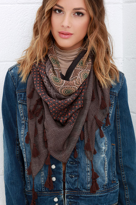 Boho Brown Scarf - Print Scarf - Fringe Scarf - $18.00 - Lulus