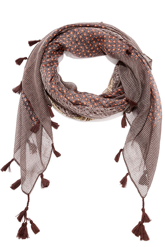 Boho Brown Scarf - Print Scarf - Fringe Scarf - $18.00 - Lulus