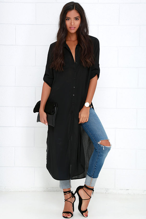 Black Top - Maxi Top - Long Sleeve Top - Button-Up Top - $38.00 - Lulus