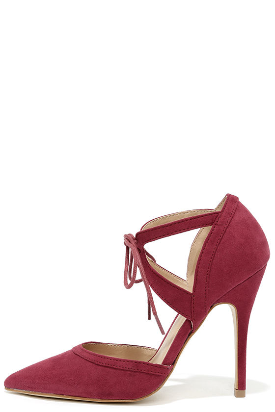 Pretty Wine Red Heels - Pointed Heels - Lace-Up Heels - $41.00 - Lulus