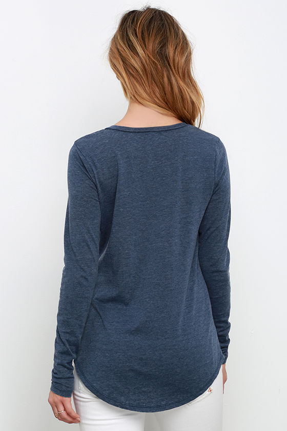 Cute Slate Blue Top - Long Sleeve Top - Burnout Top - $35.00