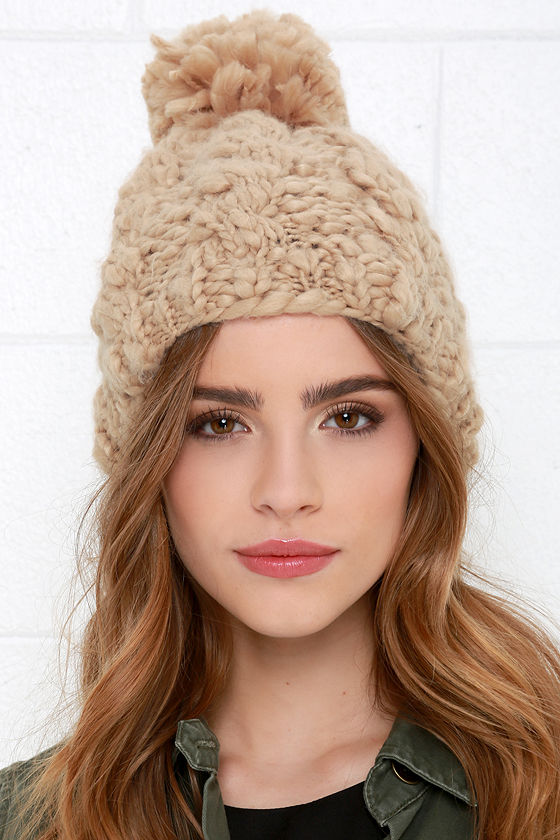 Cute Beige Beanie - Cable Knit Beanie - Pom Pom Beanie - $16.00 - Lulus