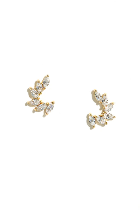 Pretty Gold Earrings - Rhinestone Earrings - $15.00 - Lulus