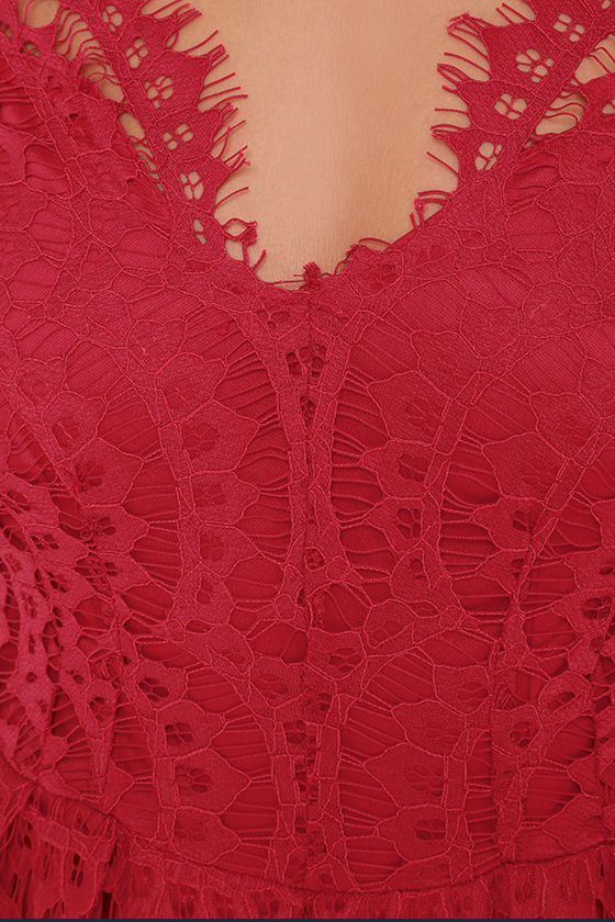 Cute Red Romper - Red Lace Romper - Long Sleeve Romper - $64.00