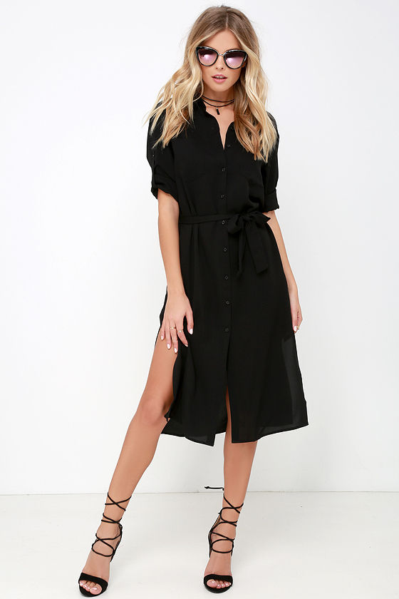 Chic Black Dress - Shirt Dress - Belted Dress - $86.00 - Lulus
