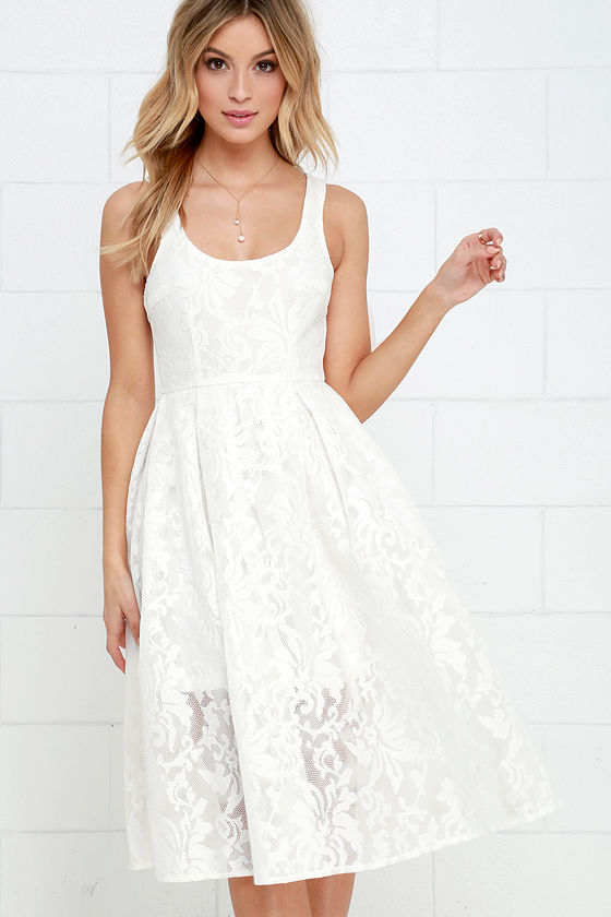 Lovely Ivory Dress Lace Dress Midi Dress 64 00 Lulus