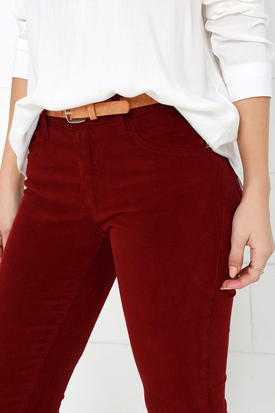 Corduroy Pants - Flare Pants - Wine Red Pants - $78.00