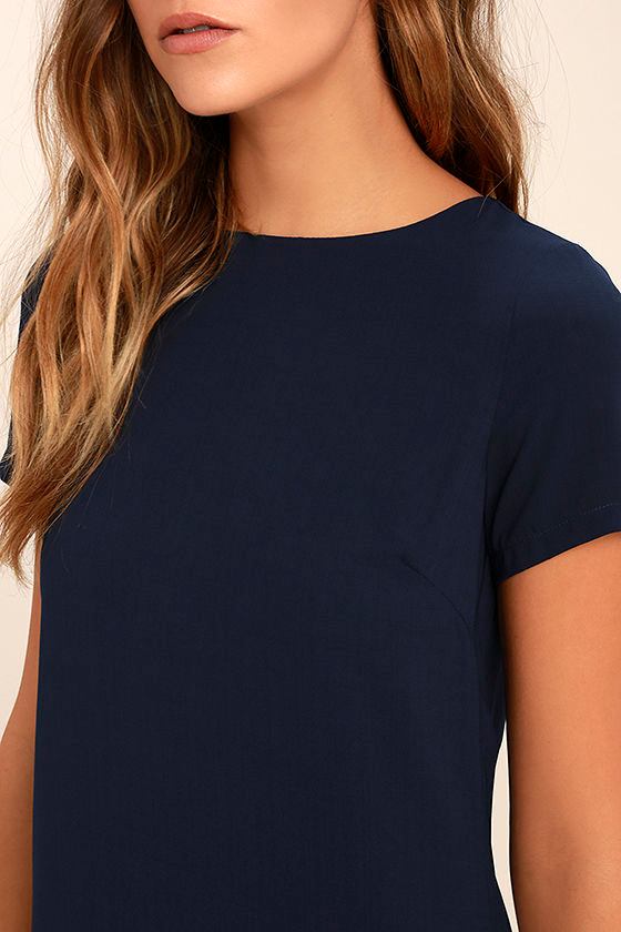 Chic Navy Blue Dress - Shift Dress - Short Sleeve Dress - $48.00