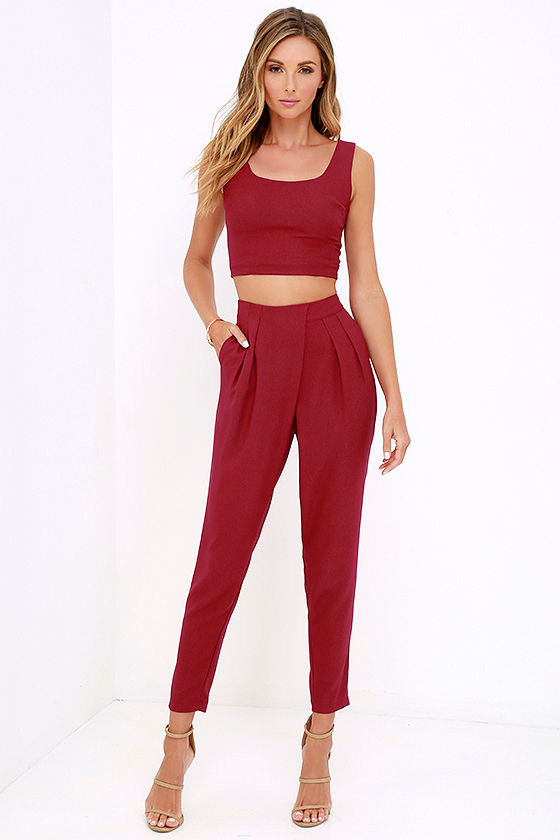 Chic Wine Red Two-Piece Set - Crop Top Set - $64.00 - Lulus