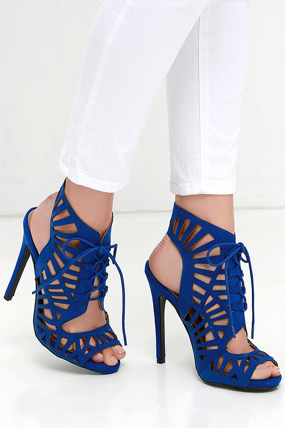 Sexy Blue Heels - Cutout Heels - Lace-Up Heels - Caged Heels - $34.00 ...