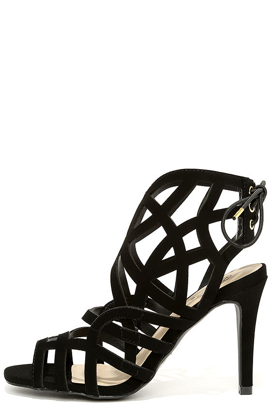 Lovely Black Heels - Caged Heels - Peep Toe Heels - $32.00 - Lulus