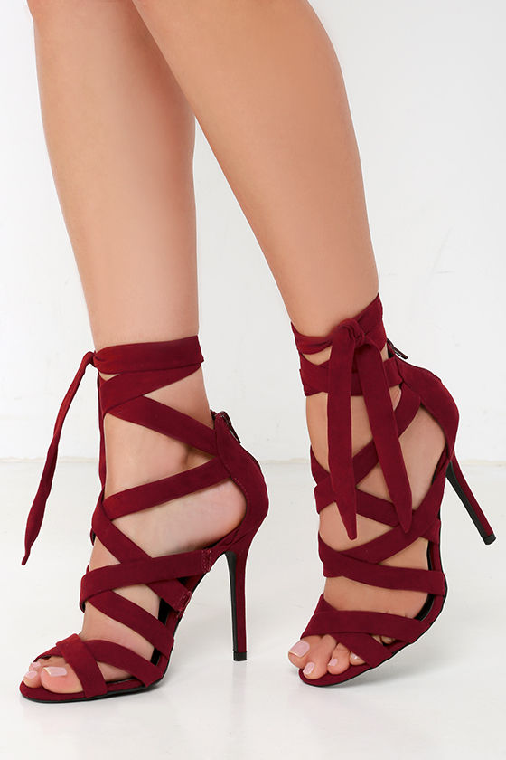 Sexy Burgundy Heels - Vegan Suede Heels - Caged Heels - $31.00 - Lulus