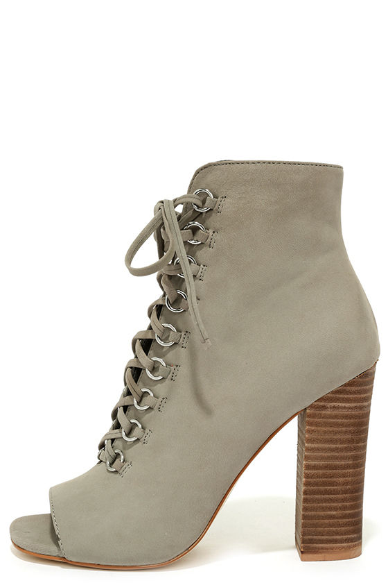 Cute Grey Ankle Booties - Peep-Toe Booties - Lace-Up Booties - $149.00 ...