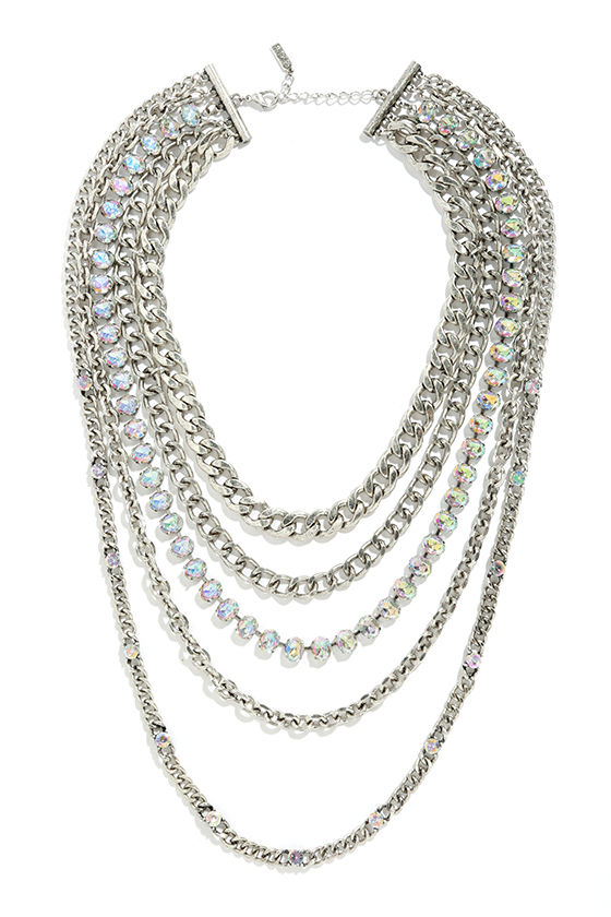 Cool Silver Necklace - Statement Necklace - Rhinestone Necklace - $41. ...
