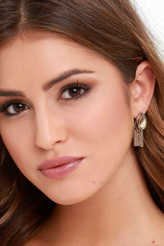 Pretty Champagne Earrings - Rhinestone Earrings - Teardrop Earrings ...