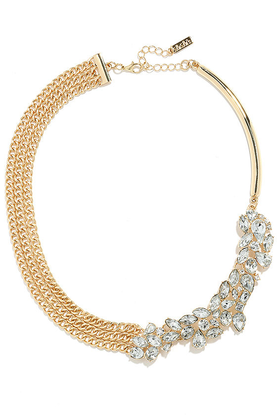 Pretty Gold Necklace - Rhinestone Necklace - Statement Necklace - $16. ...