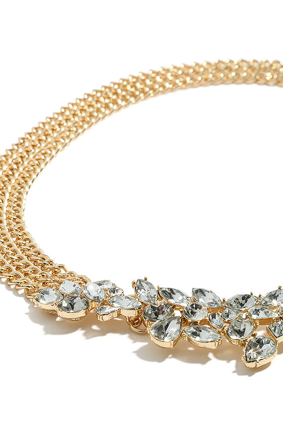 Pretty Gold Necklace - Rhinestone Necklace - Statement Necklace - $16.00