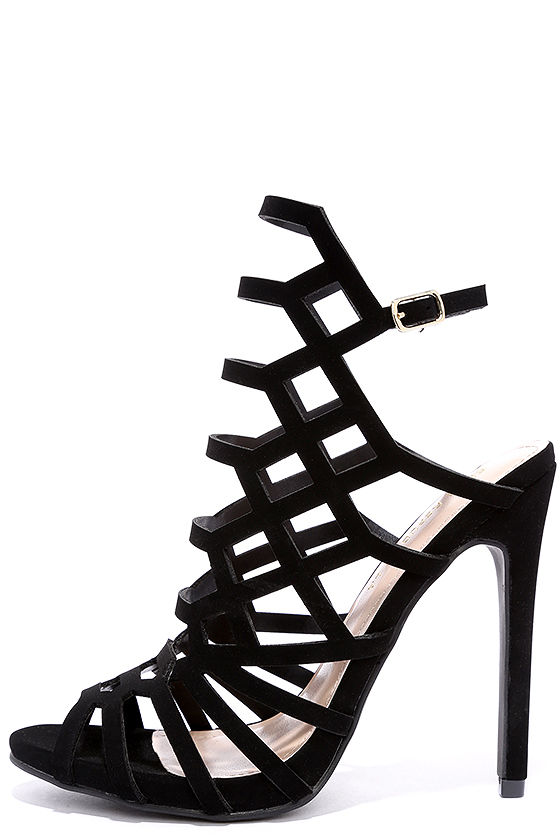 Caged Heels - Peep Toe Heels - Black Heels - $38.00 - Lulus