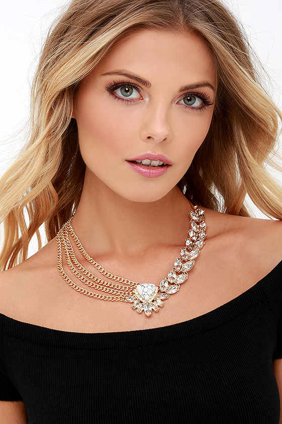 Stunning Gold Necklace - Rhinestone Necklace - Statement Necklace - $16 ...