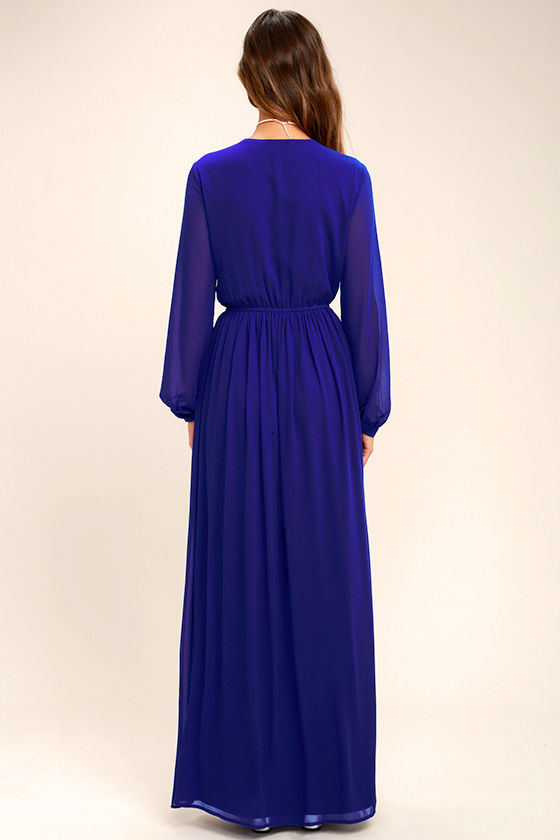 Lovely Royal Blue Dress - Maxi Dress - Long Sleeve Dress - $78.00