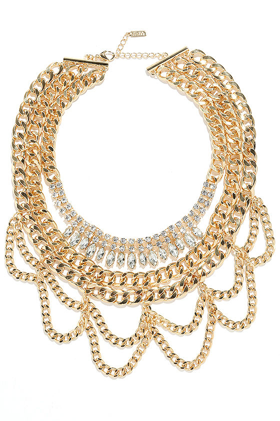 Stunning Gold Necklace - Rhinestone Necklace - Statement Necklace - $21 ...