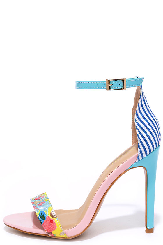 Cute Pink Heels - Blue Heels - Print Heels - Ankle Strap Heels - $35.00 ...