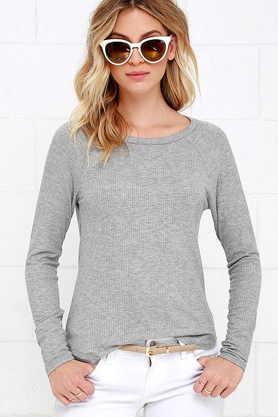 Cute Heather Grey Top - Long Sleeve Top - Backless Top - $28.00