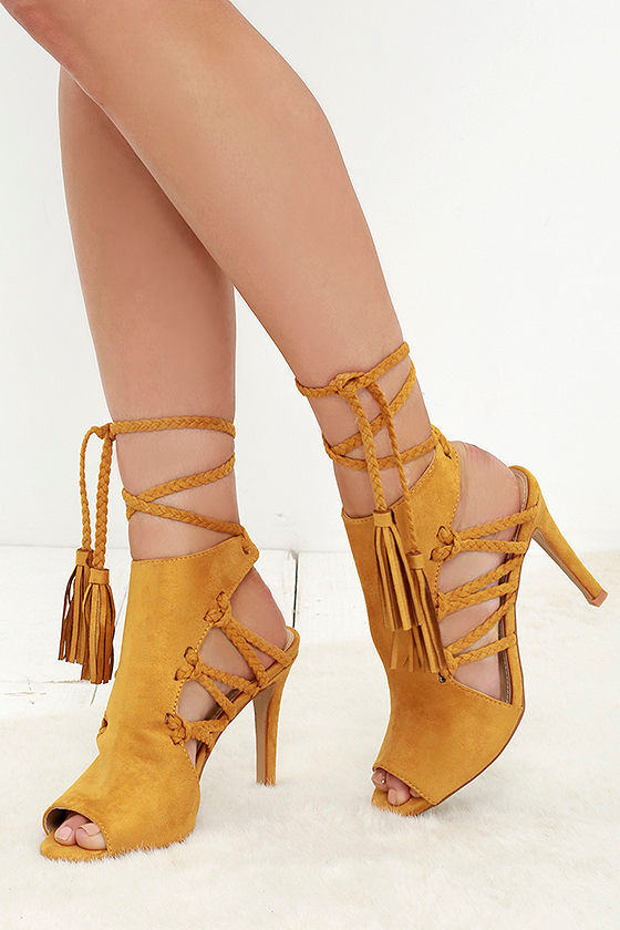 Fun Yellow Heels - Vegan Suede Heels - Lace-Up Heels - $36.00 - Lulus